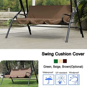 Swing Seat Cushion Cover Replacement, Garden Courtyard Outdoor Waterproof Polyester Taffeta Fabric 3‑Seat Swing Chair Hammock Seat Cushion Cover Swing Protection Cushion, 59.1 x 19.7 x 3.9in (Brown)