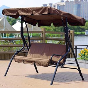 Swing Seat Cushion Cover Replacement, Garden Courtyard Outdoor Waterproof Polyester Taffeta Fabric 3‑Seat Swing Chair Hammock Seat Cushion Cover Swing Protection Cushion, 59.1 x 19.7 x 3.9in (Brown)