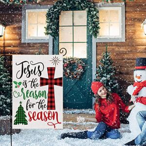 UPINLOOK Christmas Garden Flag Vertical Double Sided Jesus is The Reason for The Season Burlap Winter Xmas Tree Cross Farmhouse Yard Flag Outdoor Decor 12.5 x 18 Inch