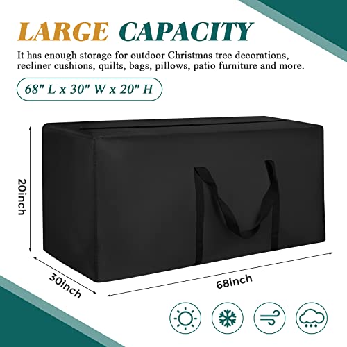 2 Pack Rectangular Outdoor Cushion Storage Bag 68" L x 30" W x 20" H Extra Large Patio Furniture Cushion Storage Bag Waterproof Garden Cushion Storage Covers with Zipper and Handles Black