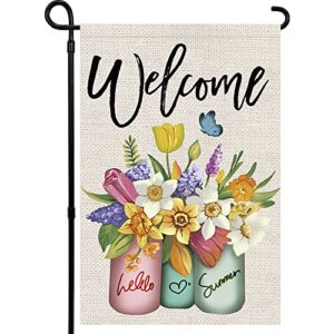 summer garden flag 12.5×18 inch vertical double sided welcome garden flag for summer decor lemon decorative garden flag for outside yard lawn outdoor decoration (12.5x18)