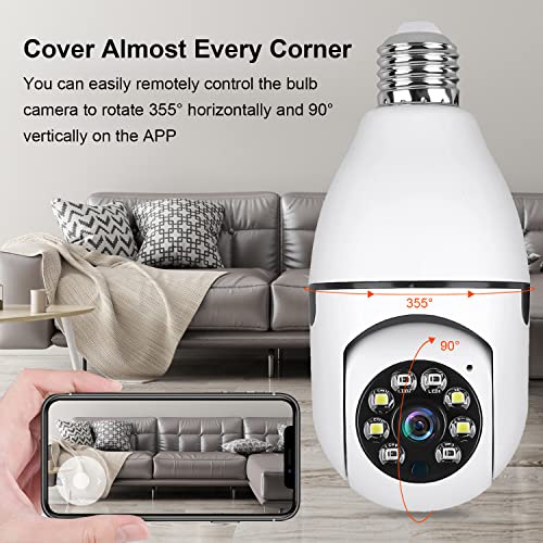 Wireless WiFi Light Bulb Security Camera, Support 5GHz/2.4GHz 1080P 360 Light Socket Security Cameras with 2-Way Talk, Smart Motion Detection Night Vision APP Alarm Events for Indoor/Home