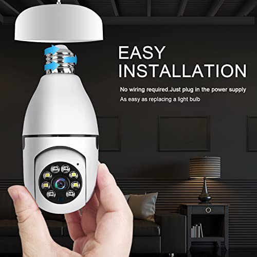 Wireless WiFi Light Bulb Security Camera, Support 5GHz/2.4GHz 1080P 360 Light Socket Security Cameras with 2-Way Talk, Smart Motion Detection Night Vision APP Alarm Events for Indoor/Home