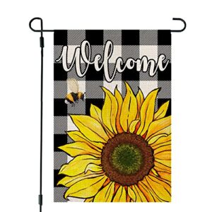 crowned beauty summer bee garden flag sunflower buffalo plaid yard 12×18 inch small double sided outside farmhouse party décor