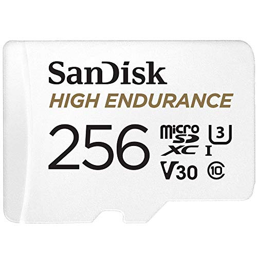 SanDisk 256GB High Endurance Video microSDXC Card with Adapter for Dash Cam and Home Monitoring systems - C10, U3, V30, 4K UHD, Micro SD Card - SDSQQNR-256G-GN6IA