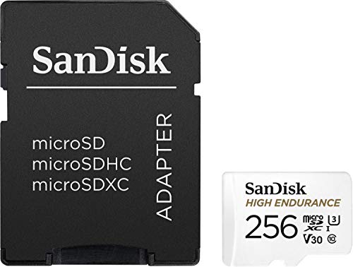 SanDisk 256GB High Endurance Video microSDXC Card with Adapter for Dash Cam and Home Monitoring systems - C10, U3, V30, 4K UHD, Micro SD Card - SDSQQNR-256G-GN6IA