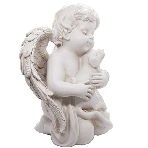 Angel with Dog Statue Pet Dog Memorial Statue Indoor Outdoor Home Garden Guardian Rememberance Dog Puppy Figurine, 7-in