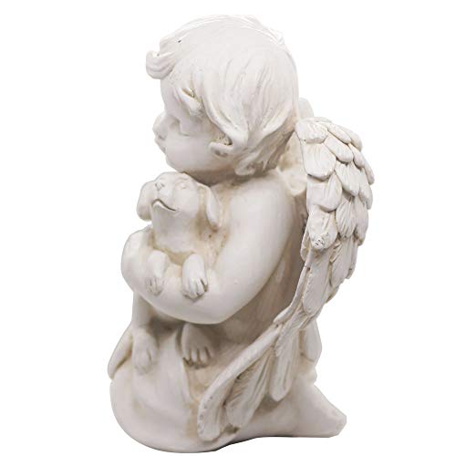 Angel with Dog Statue Pet Dog Memorial Statue Indoor Outdoor Home Garden Guardian Rememberance Dog Puppy Figurine, 7-in