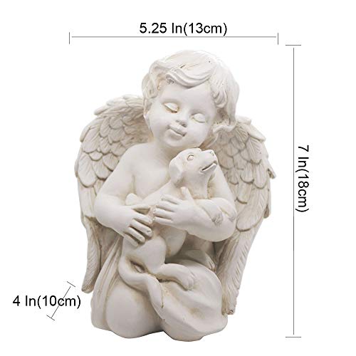 Angel with Dog Statue Pet Dog Memorial Statue Indoor Outdoor Home Garden Guardian Rememberance Dog Puppy Figurine, 7-in