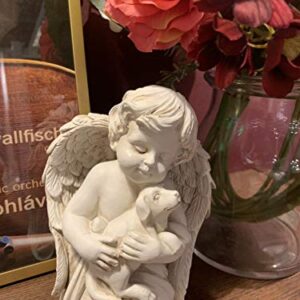 Angel with Dog Statue Pet Dog Memorial Statue Indoor Outdoor Home Garden Guardian Rememberance Dog Puppy Figurine, 7-in