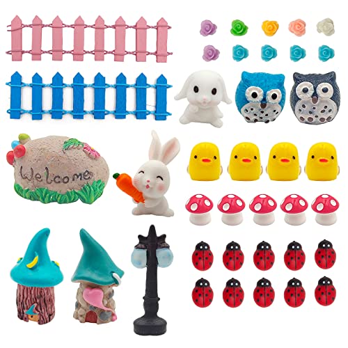 39 Pcs Miniature Fairy Garden Kit for Kids Mini Animal Miniatures Rabbit Mushroom Fairy House Garden Accessories,Micro Landscape Ornaments DIY Kit Environmental Resin Miniatures Terrarium Decor