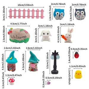 39 Pcs Miniature Fairy Garden Kit for Kids Mini Animal Miniatures Rabbit Mushroom Fairy House Garden Accessories,Micro Landscape Ornaments DIY Kit Environmental Resin Miniatures Terrarium Decor