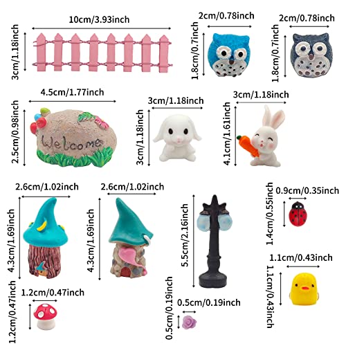 39 Pcs Miniature Fairy Garden Kit for Kids Mini Animal Miniatures Rabbit Mushroom Fairy House Garden Accessories,Micro Landscape Ornaments DIY Kit Environmental Resin Miniatures Terrarium Decor