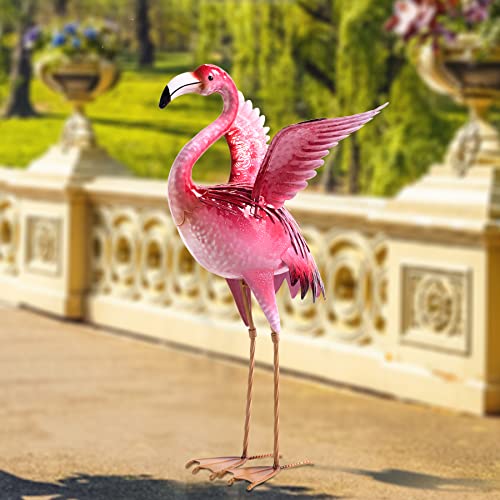 Natelf Garden Flamingo Statues and Sculptures, Outdoor Metal Bird Yard Art, Pink Flamingo Lawn Ornament for Patio Backyard Porch Decorations