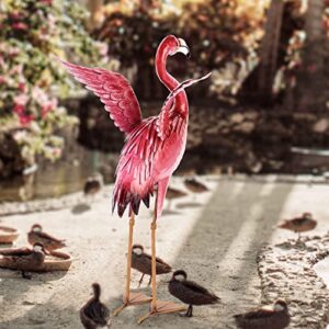 Natelf Garden Flamingo Statues and Sculptures, Outdoor Metal Bird Yard Art, Pink Flamingo Lawn Ornament for Patio Backyard Porch Decorations