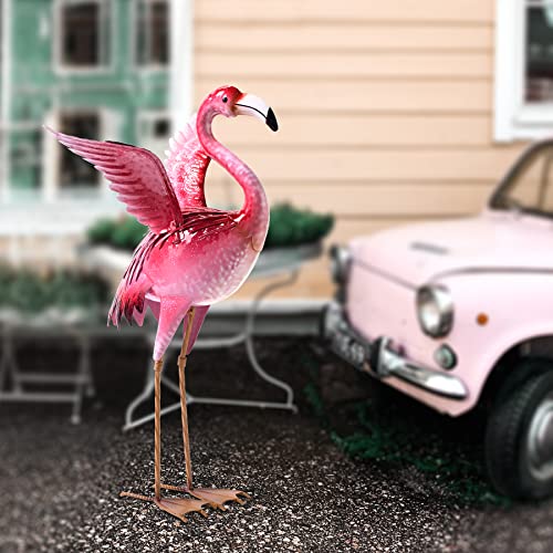 Natelf Garden Flamingo Statues and Sculptures, Outdoor Metal Bird Yard Art, Pink Flamingo Lawn Ornament for Patio Backyard Porch Decorations