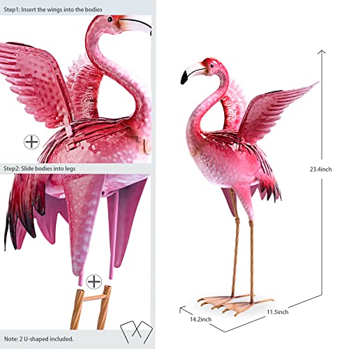 Natelf Garden Flamingo Statues and Sculptures, Outdoor Metal Bird Yard Art, Pink Flamingo Lawn Ornament for Patio Backyard Porch Decorations