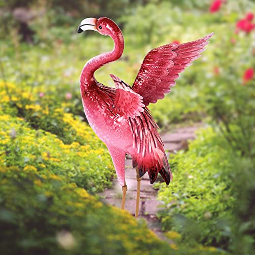 Natelf Garden Flamingo Statues and Sculptures, Outdoor Metal Bird Yard Art, Pink Flamingo Lawn Ornament for Patio Backyard Porch Decorations