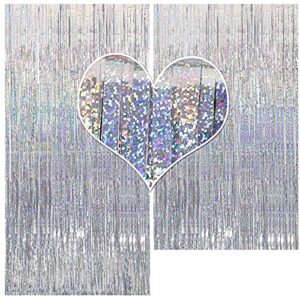 cylmfc foil fringe curtains – 2 packs 3ftx8ft sparkle metallic curtains party decorations photo booth decorations party supplier – sliver