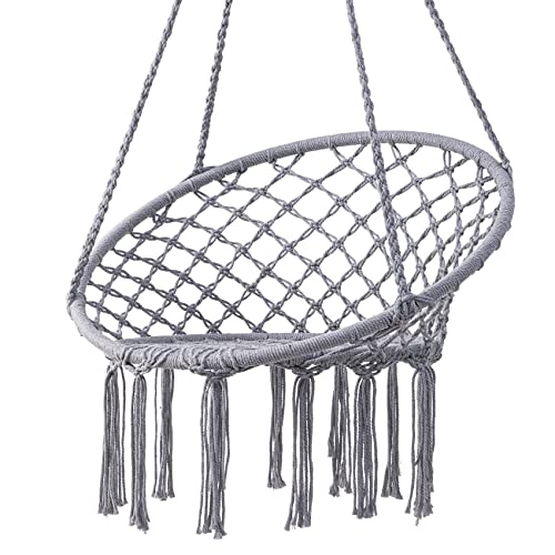 HBlife Hammock Chair, Hanging Swing with Macrame, Max 330 Lbs, Grey Hanging Cotton Rope Chair for Indoor, Outdoor, Bedroom, Patio, Yard, Deck, Garden and Porch, for Child