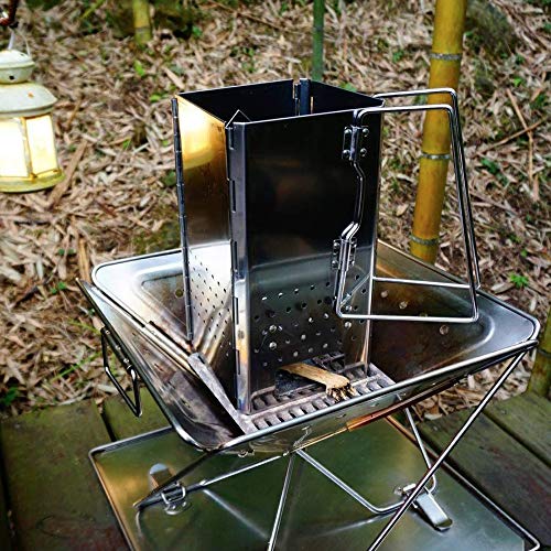 Campingmoon Foldable BBQ Grill, Portable Charcoal Grill, Stainless Steel Wood Burning Stove, Barbecue Cooking Stove for Outdoor/Garden/Camping/Picnic/Party (MT-18)