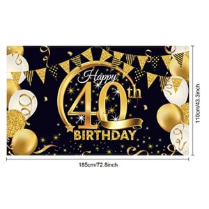 40th Birthday Party Decoration, Extra Large Fabric Black Gold Sign Poster for 40th Anniversary Photo Booth Backdrop Background Banner, 40th Birthday Party Supplies, 72.8 x 43.3 Inch (Style B)