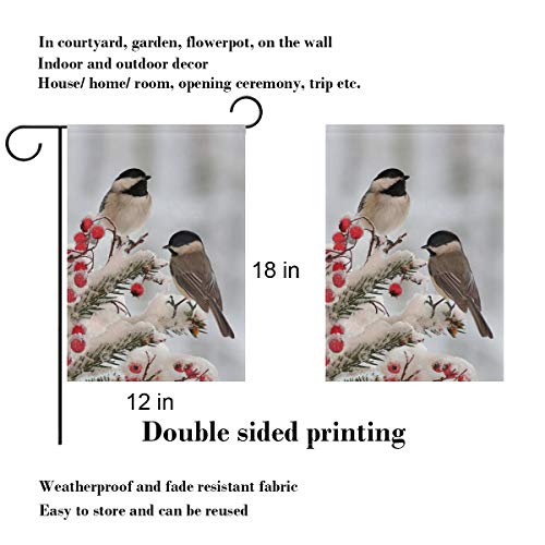 ALAZA Double Sided White Black Tow Cute Chickadees in Winter Snow Polyester Garden Flag Banner 12 x 18 Inch for Outdoor Home Garden Flower Pot Decor