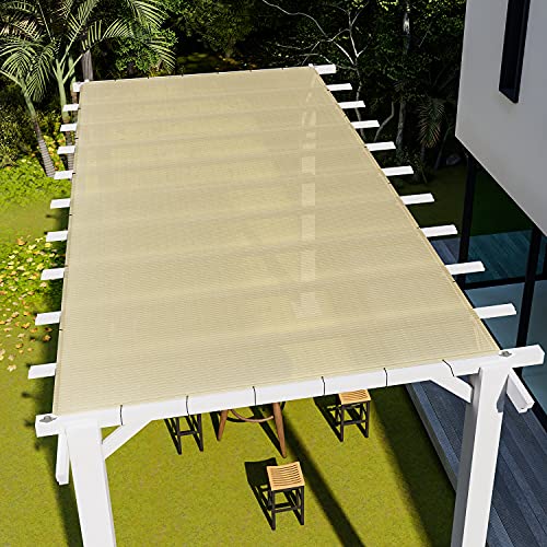 E&K Sunrise 8' x 17' Sun Shade Sail- Beige Straight Edge Rectangle UV Block Durable Awning Perfect for Canopy Outdoor Garden Backyard-180GSM-Customized