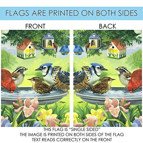 Toland Home Garden 119474 Bathing Birds Spring Flag 12x18 Inch Double Sided Spring Garden Flag for Outdoor House Flag Yard Decoration