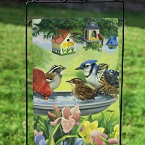 Toland Home Garden 119474 Bathing Birds Spring Flag 12x18 Inch Double Sided Spring Garden Flag for Outdoor House Flag Yard Decoration