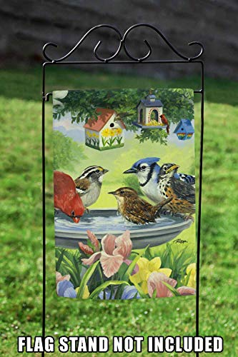 Toland Home Garden 119474 Bathing Birds Spring Flag 12x18 Inch Double Sided Spring Garden Flag for Outdoor House Flag Yard Decoration