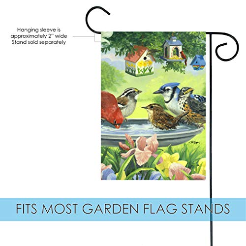 Toland Home Garden 119474 Bathing Birds Spring Flag 12x18 Inch Double Sided Spring Garden Flag for Outdoor House Flag Yard Decoration