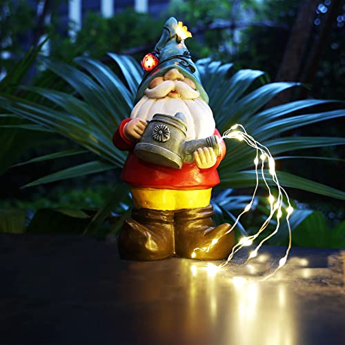 Vcdsoy Solar Garden Gnome Statues - Resin Gnomes Decor Figurines Holding Watering Can with Lights Funny Yard Gnome Waterproof for Outside Decoration Patio Lawn Chritsmas