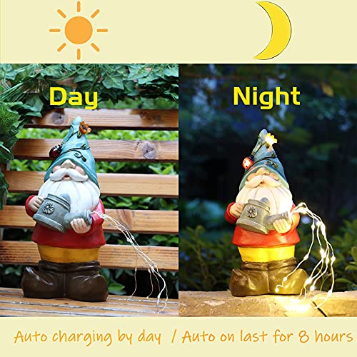 Vcdsoy Solar Garden Gnome Statues - Resin Gnomes Decor Figurines Holding Watering Can with Lights Funny Yard Gnome Waterproof for Outside Decoration Patio Lawn Chritsmas