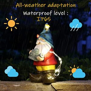 Vcdsoy Solar Garden Gnome Statues - Resin Gnomes Decor Figurines Holding Watering Can with Lights Funny Yard Gnome Waterproof for Outside Decoration Patio Lawn Chritsmas