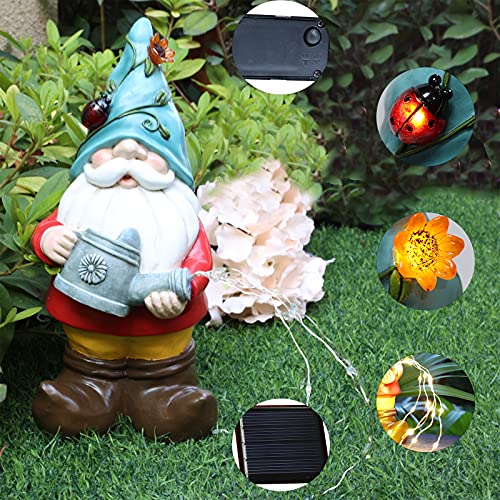 Vcdsoy Solar Garden Gnome Statues - Resin Gnomes Decor Figurines Holding Watering Can with Lights Funny Yard Gnome Waterproof for Outside Decoration Patio Lawn Chritsmas