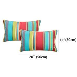 Enipate Outdoor Lumbar Pillows with Inserts, Water Resistant 12 x 20 Inch Striped Toss Pillows for Patio Furniture Decor, Pack of 2