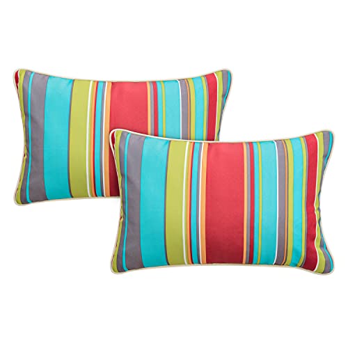 Enipate Outdoor Lumbar Pillows with Inserts, Water Resistant 12 x 20 Inch Striped Toss Pillows for Patio Furniture Decor, Pack of 2