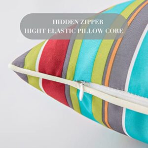 Enipate Outdoor Lumbar Pillows with Inserts, Water Resistant 12 x 20 Inch Striped Toss Pillows for Patio Furniture Decor, Pack of 2