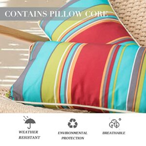 Enipate Outdoor Lumbar Pillows with Inserts, Water Resistant 12 x 20 Inch Striped Toss Pillows for Patio Furniture Decor, Pack of 2