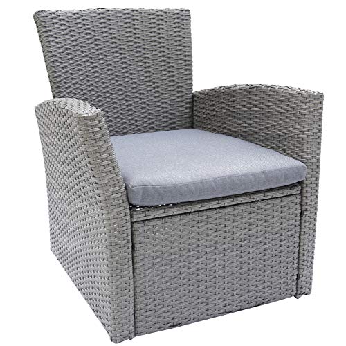 C-Hopetree Outdoor Single Sofa Chair for Outside Patio or Garden, All Weather Wicker with Cushion, Grey