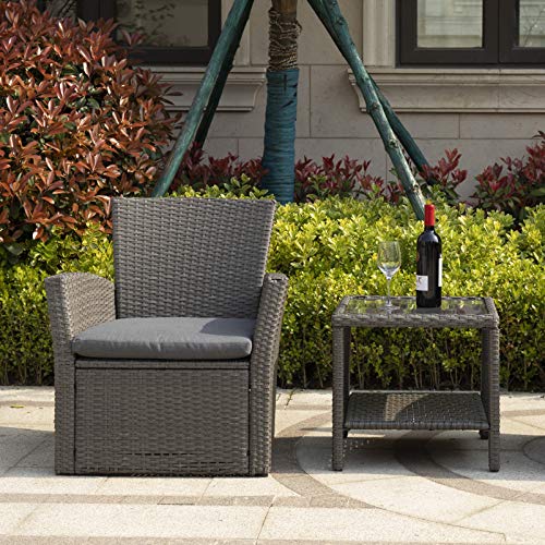 C-Hopetree Outdoor Single Sofa Chair for Outside Patio or Garden, All Weather Wicker with Cushion, Grey