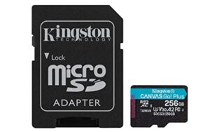 kingston 256gb microsdxc canvas go plus 170mb/s read uhs-i, c10, u3, v30, a2/a1 memory card + adapter (sdcg3/256gb)