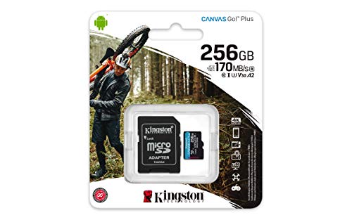 Kingston 256GB microSDXC Canvas Go Plus 170MB/s Read UHS-I, C10, U3, V30, A2/A1 Memory Card + Adapter (SDCG3/256GB)