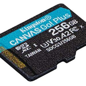 Kingston 256GB microSDXC Canvas Go Plus 170MB/s Read UHS-I, C10, U3, V30, A2/A1 Memory Card + Adapter (SDCG3/256GB)