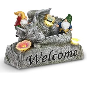 garden gnome statue,sleeping dragon garden statue with solar light,garden gnome sleeping dragon decor,funny sleeping dragon statue for patio,lawn,yard art decoration, housewarming garden gift