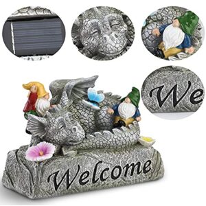 Garden Gnome Statue,Sleeping Dragon Garden Statue with Solar Light,Garden gnome Sleeping Dragon Decor,Funny Sleeping Dragon Statue for Patio,Lawn,Yard Art Decoration, Housewarming Garden Gift