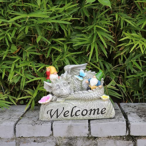 Garden Gnome Statue,Sleeping Dragon Garden Statue with Solar Light,Garden gnome Sleeping Dragon Decor,Funny Sleeping Dragon Statue for Patio,Lawn,Yard Art Decoration, Housewarming Garden Gift