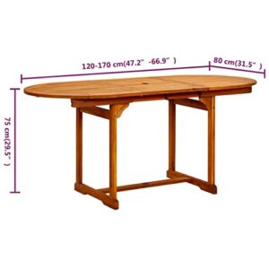 ZQQLVOO Outdoor Solid Acacia Wood Side Table Extending Patio Table Garden Dining Table with an Umbrella Hole for Small Porch Balcony Backyard (47.2"-66.9") x 31.5" x 29.5"