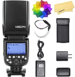 godox v860iii-c camera flash for canon camera flash speedlite speedlight light,2.4g hss 1/8000s,480 full-power flashes,7.2v/2600mah li-ion battery,0.01-1.5s recycle time,10 levels led modeling lamp